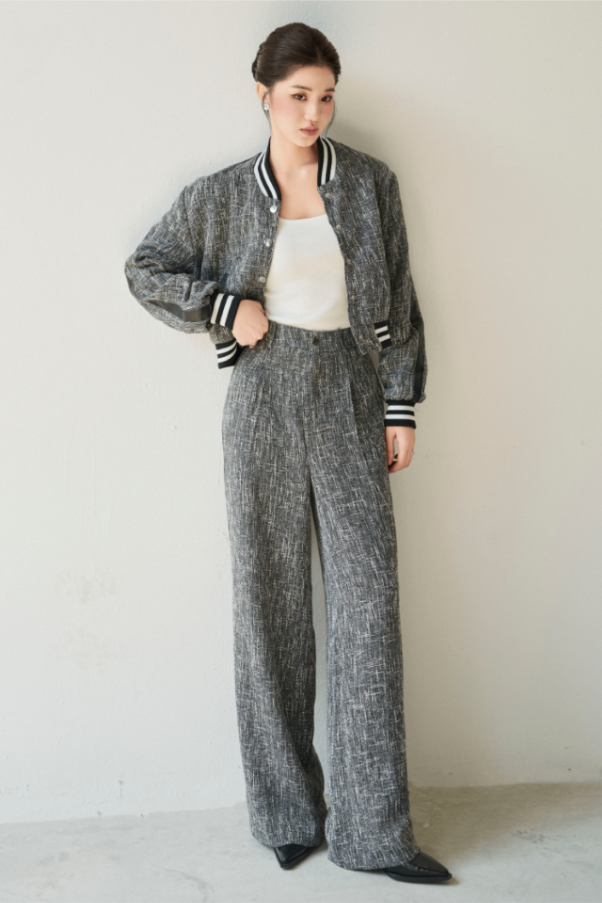 Set Dạ Tweed Phối Da