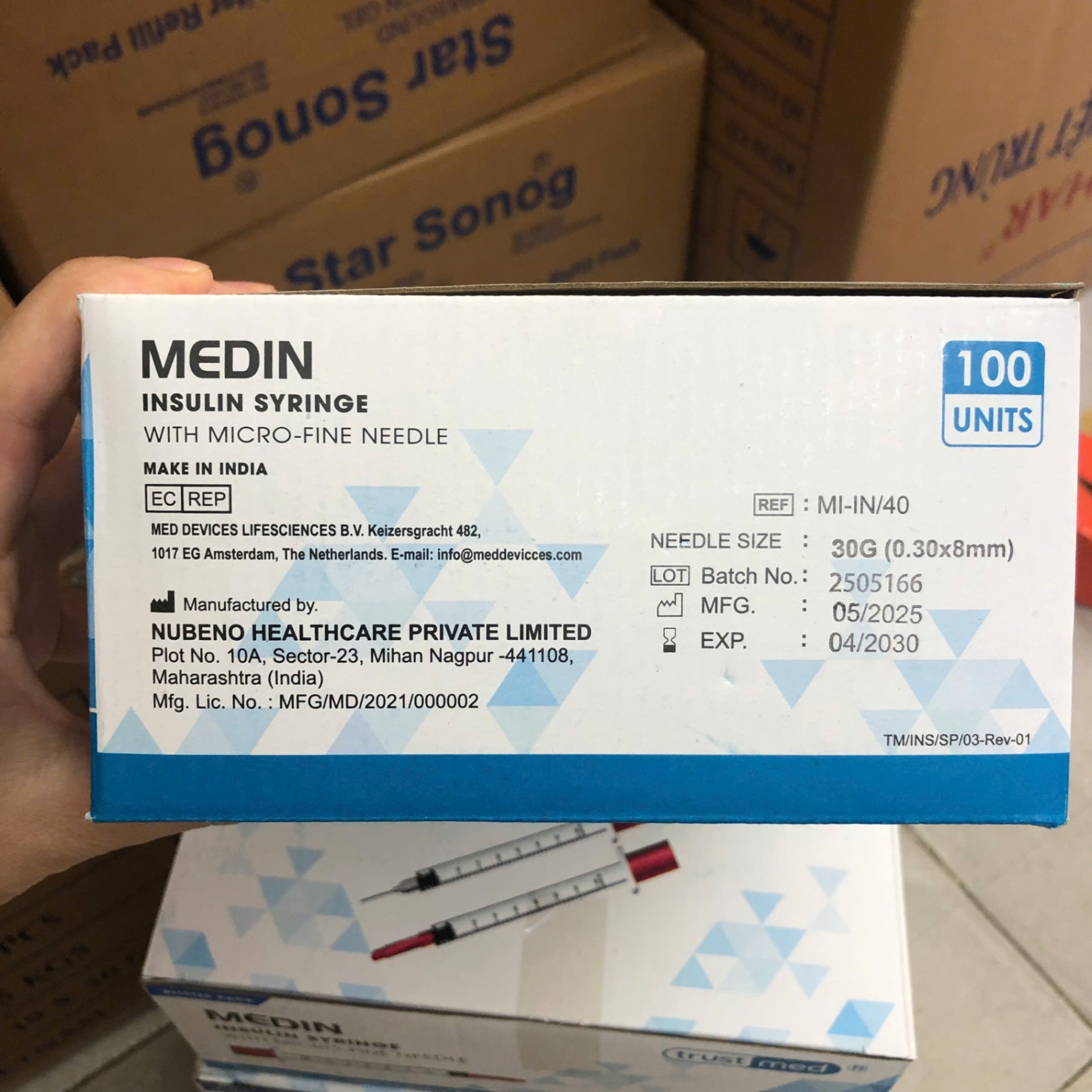 Bơm tiêm tiểu đường insulin 1ml 40ul 30G, Trustmed Trung Quốc (Hộp=100 cái, Thùng=2000 cái)