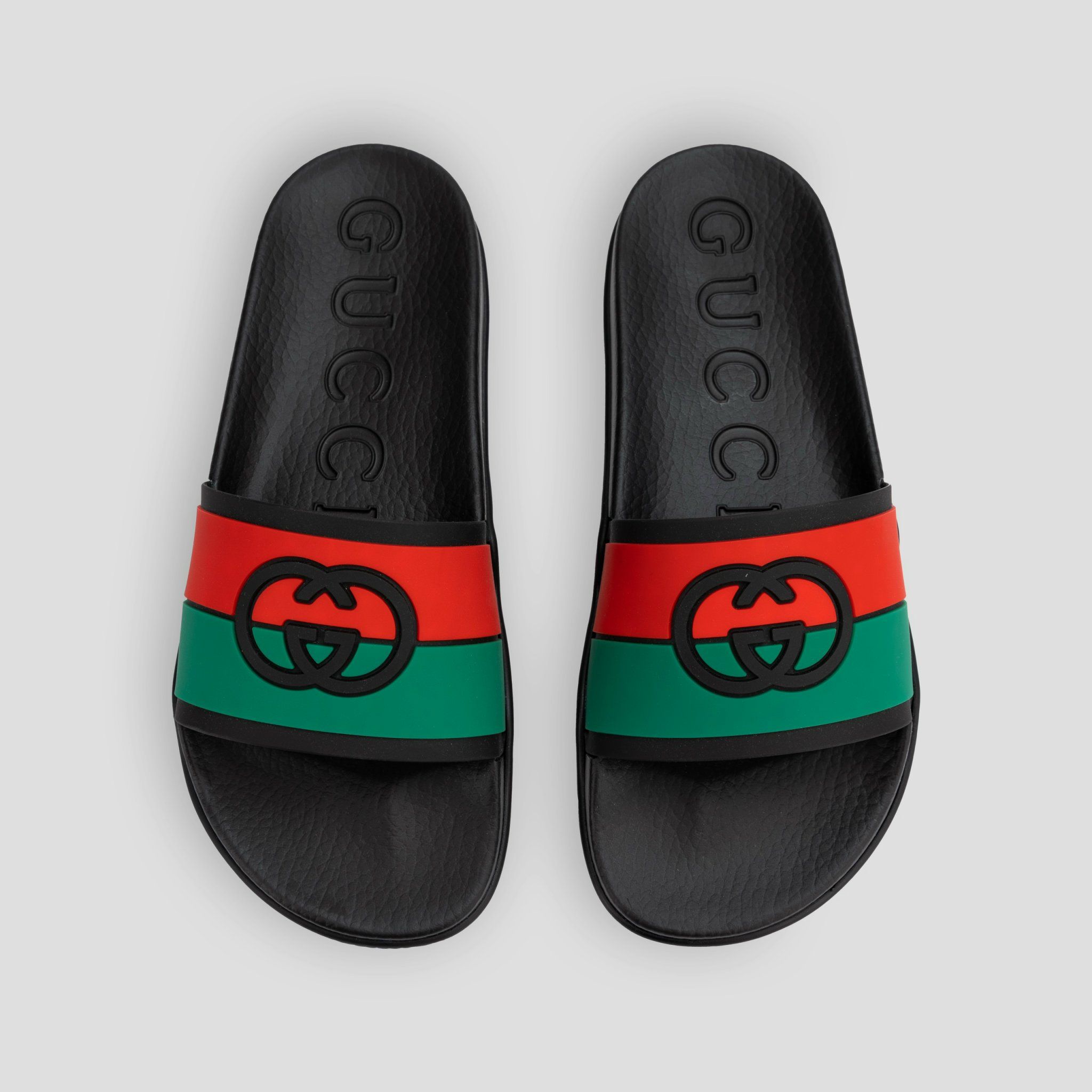 Dép Gucci Black With Interlock GG Logo - 655265JFA008815