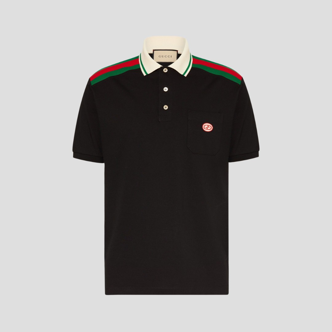 Áo Polo Gucci Black With Interlocking G Logo Embroidered - 737656 XJF4V ...