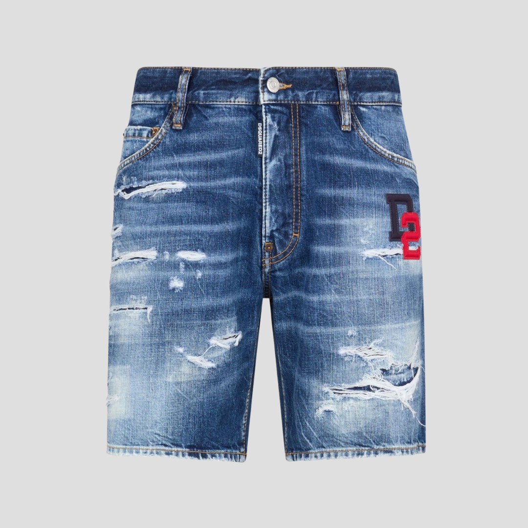 Short Dsquared2 Blue Denim With D2 Logo Embroidered - S74MU0819 S30309