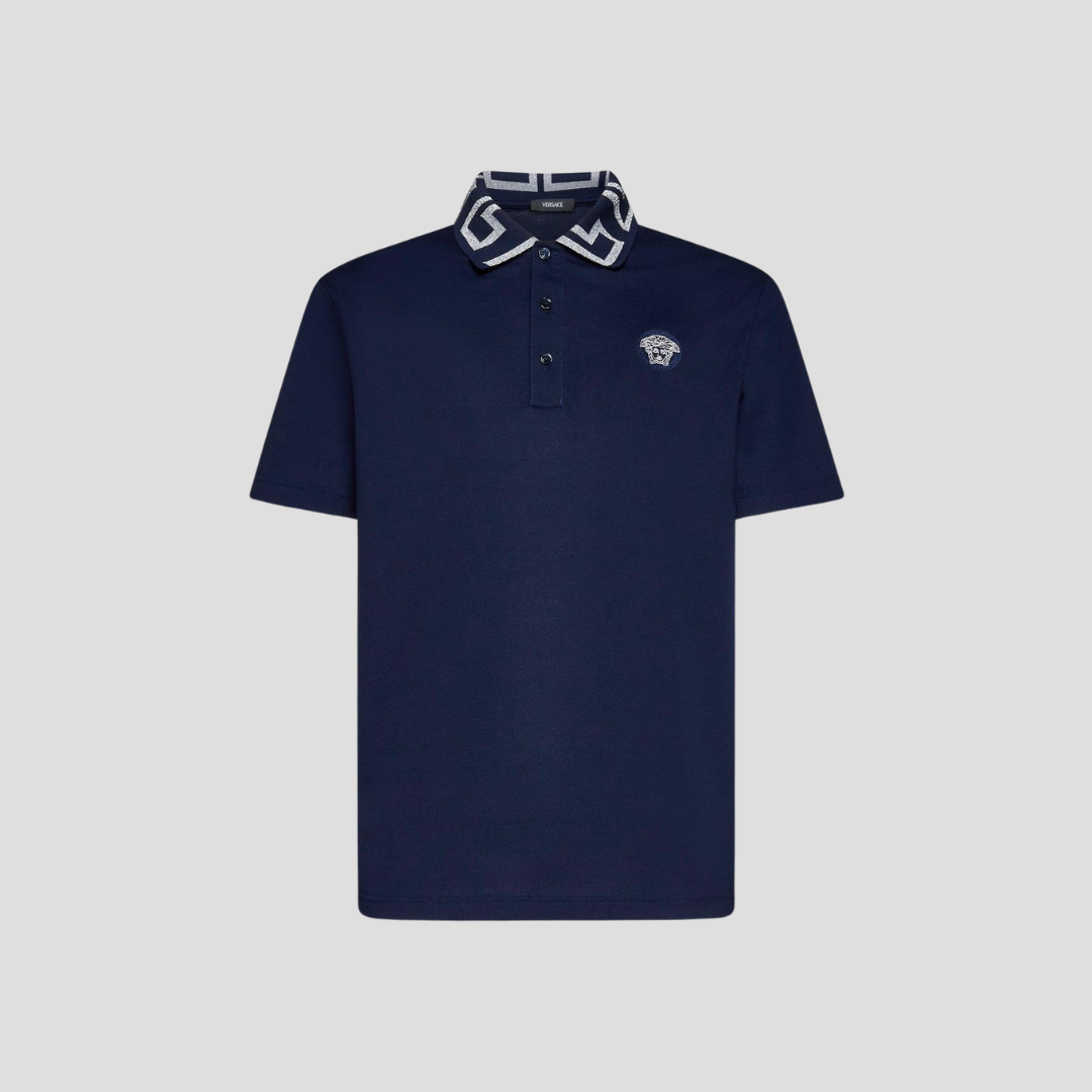 Áo Polo Versace Medusa Greek In Blue With Greca Collar - A87402 ...