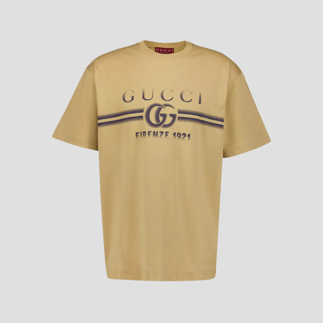 Áo Phông Gucci Interlocking Logo Print Beige Cotton Short Sleeves ...