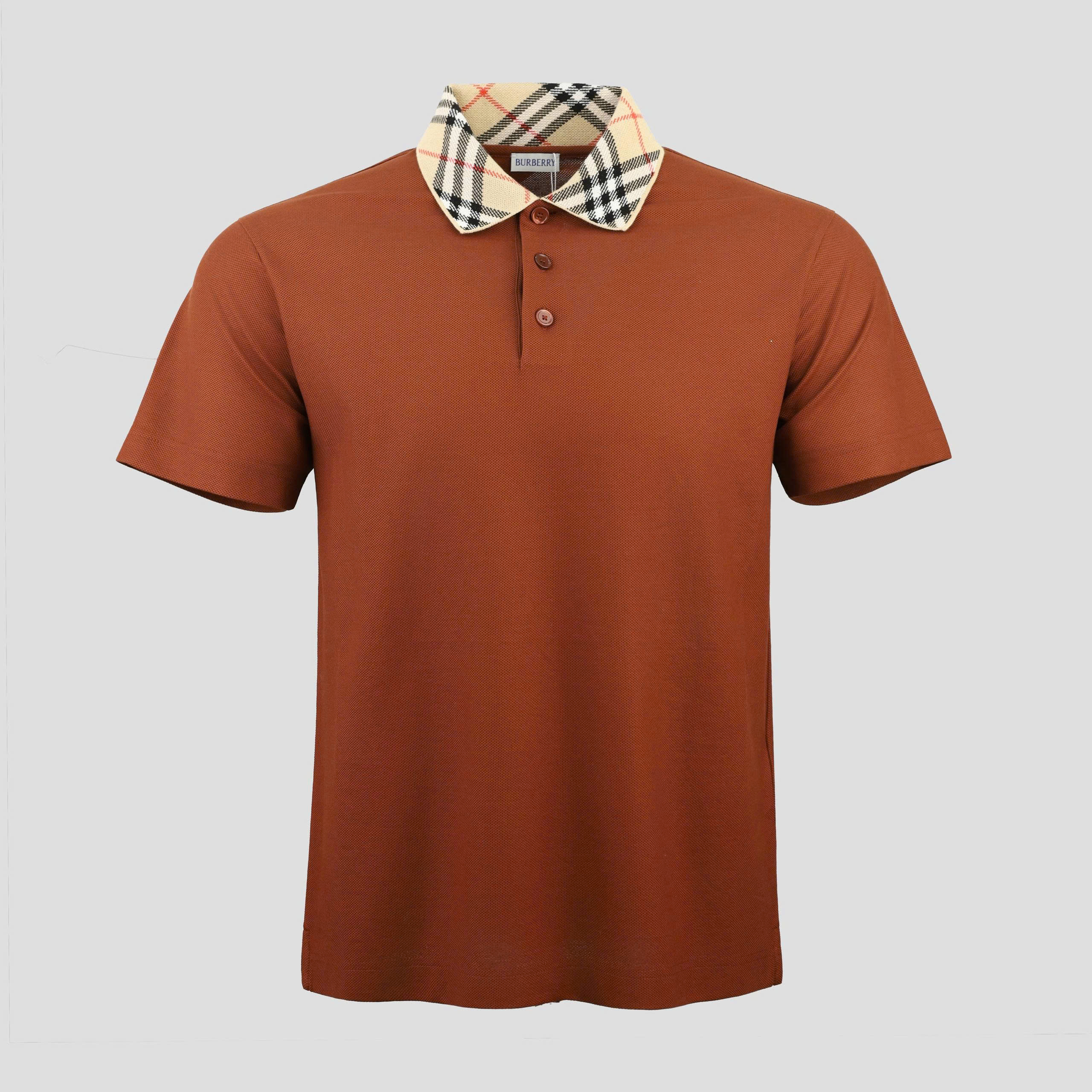 Áo Polo Burberry Check Collar Cotton Inn Ginger Brown - 8118948