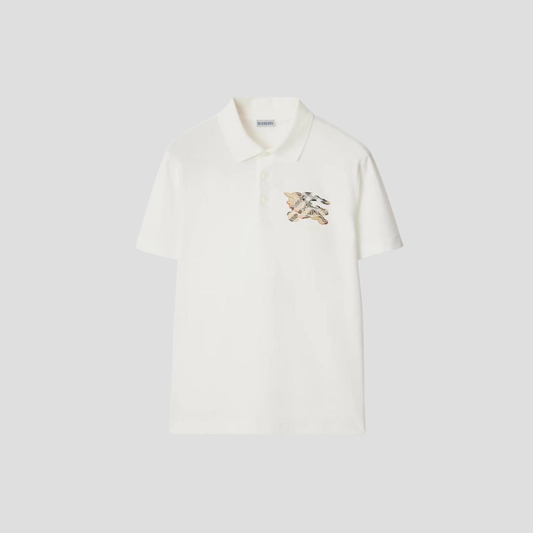 Áo Polo Burberry EKD Check Cotton In White With Logo At Chest - 8116118
