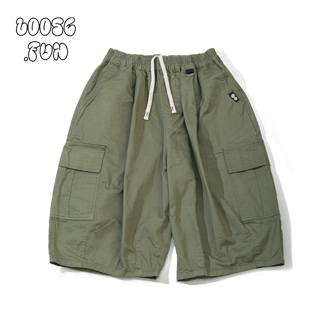 Quần Lửng Túi Hộp Kaki Loose.Fun Màu Xanh Rêu Size L