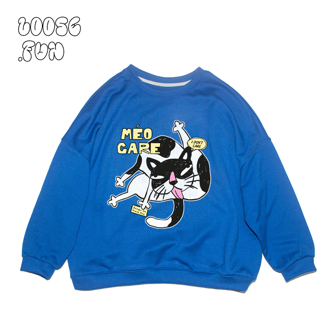 Áo Sweater Nỉ Blue Méo Care Loose.fun Size L