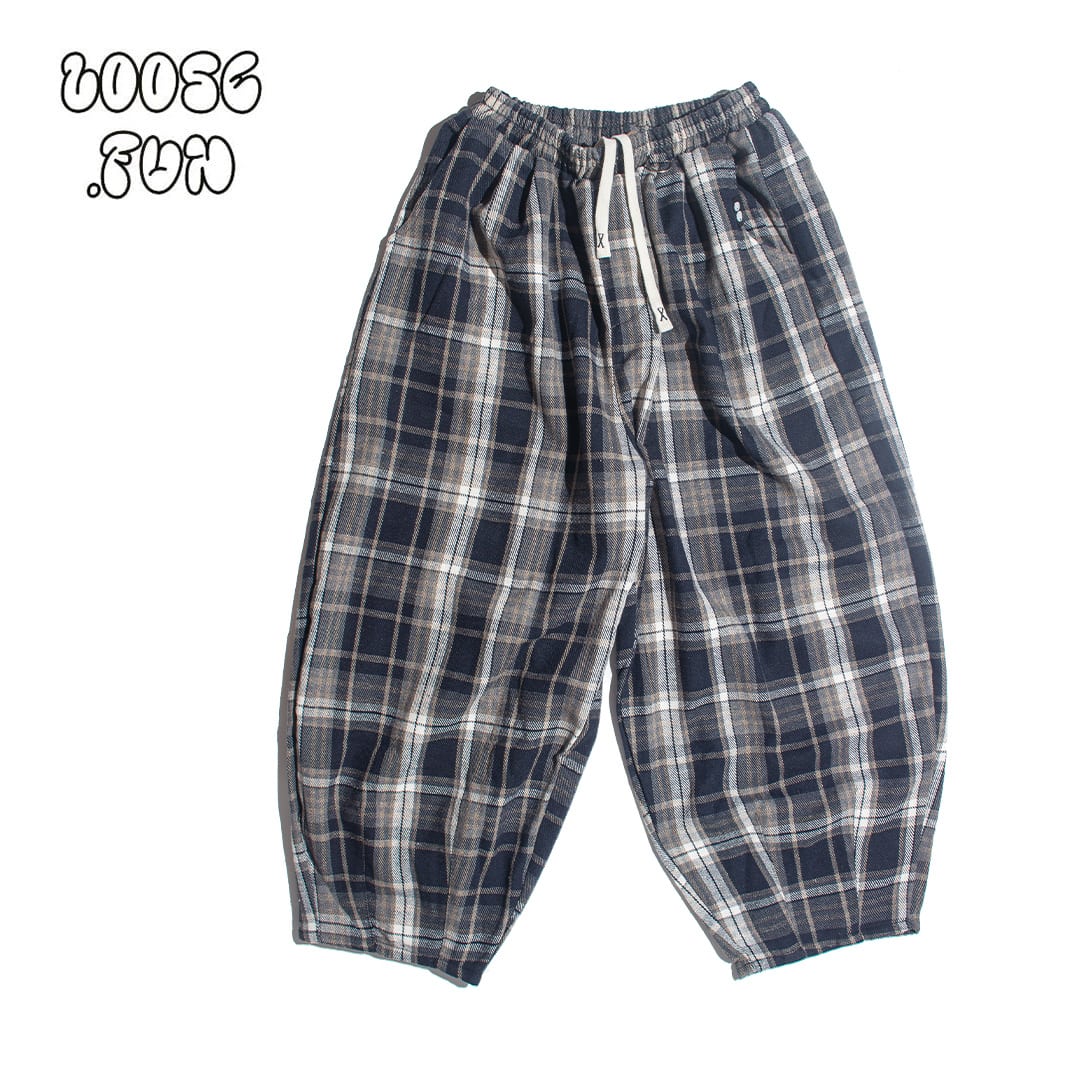 Quần Dài Boom Flannel Loose.fun Caro Kẻ Xám Xanh