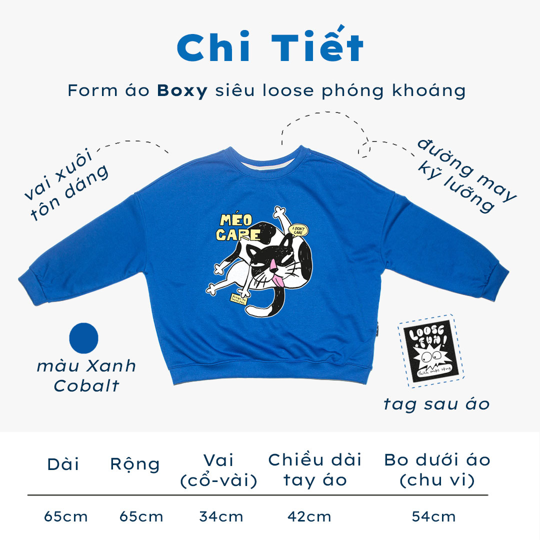 Áo Sweater Nỉ Blue Méo Care Loose.fun Size L
