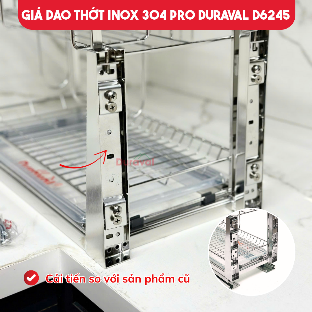 Giá dao thớt, khung đỡ inox 304, Ray chống gỉ Duraval D6245