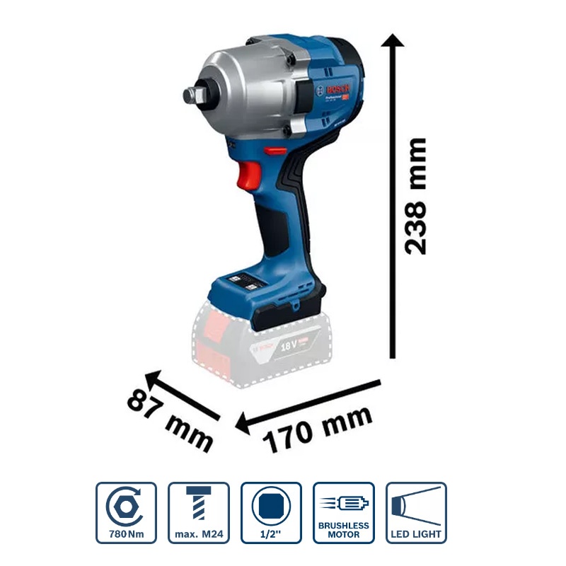 MÁY SIẾT ỐC DÙNG PIN GDS 18V-780 (SOLO) 06019P40L0