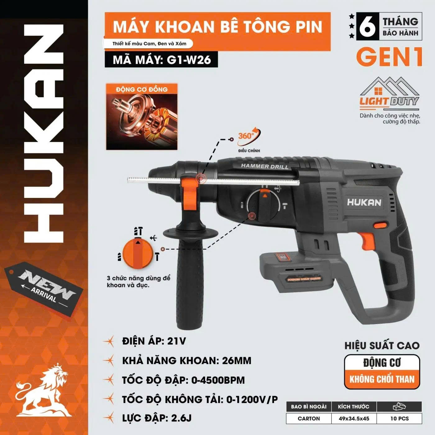Thân Máy Khoan Bê Tông Pin (GEN 1) G1-W26 Hukan