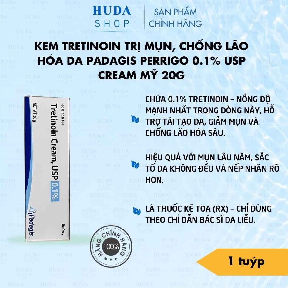 Kem Tretinoin trị mụn, chống lão hóa da Padagis Perrigo 0.1% USP cream ...