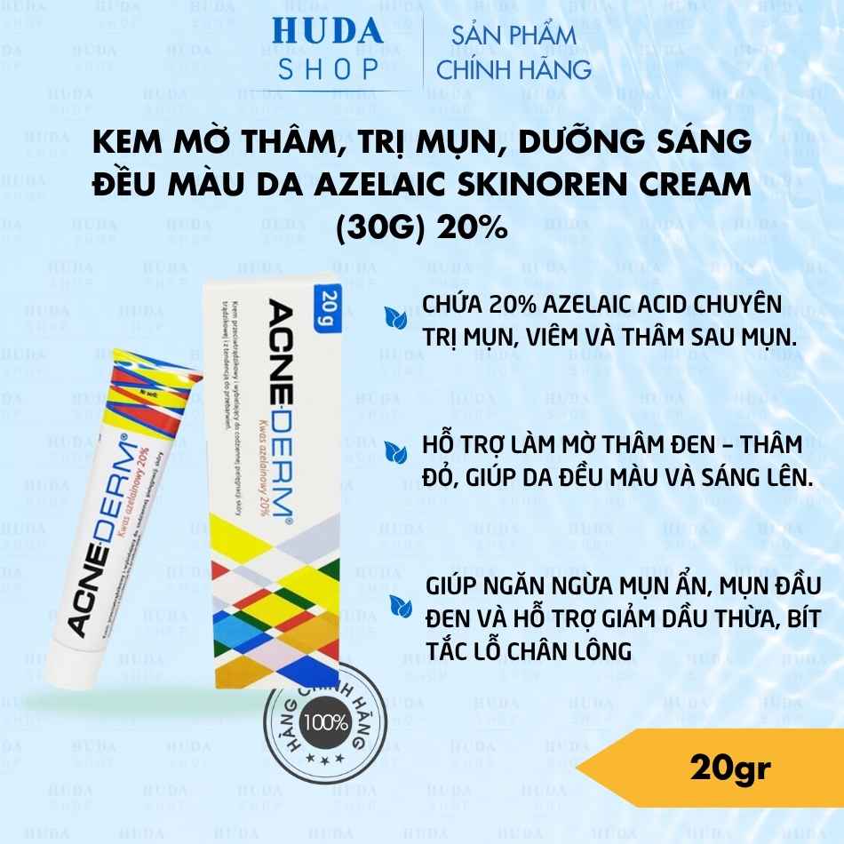 Kem mờ thâm, trị mụn, dưỡng sáng đều màu da Azelaic Acnederm cream (20g)