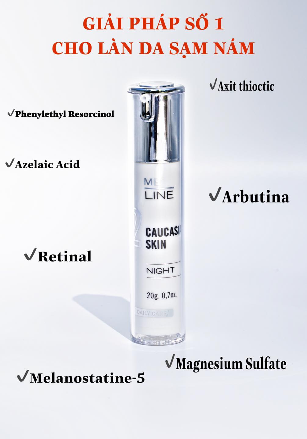 Kem điều trị nám, mụn viêm, thâm mụn Meline 02 Caucasian Skin Night