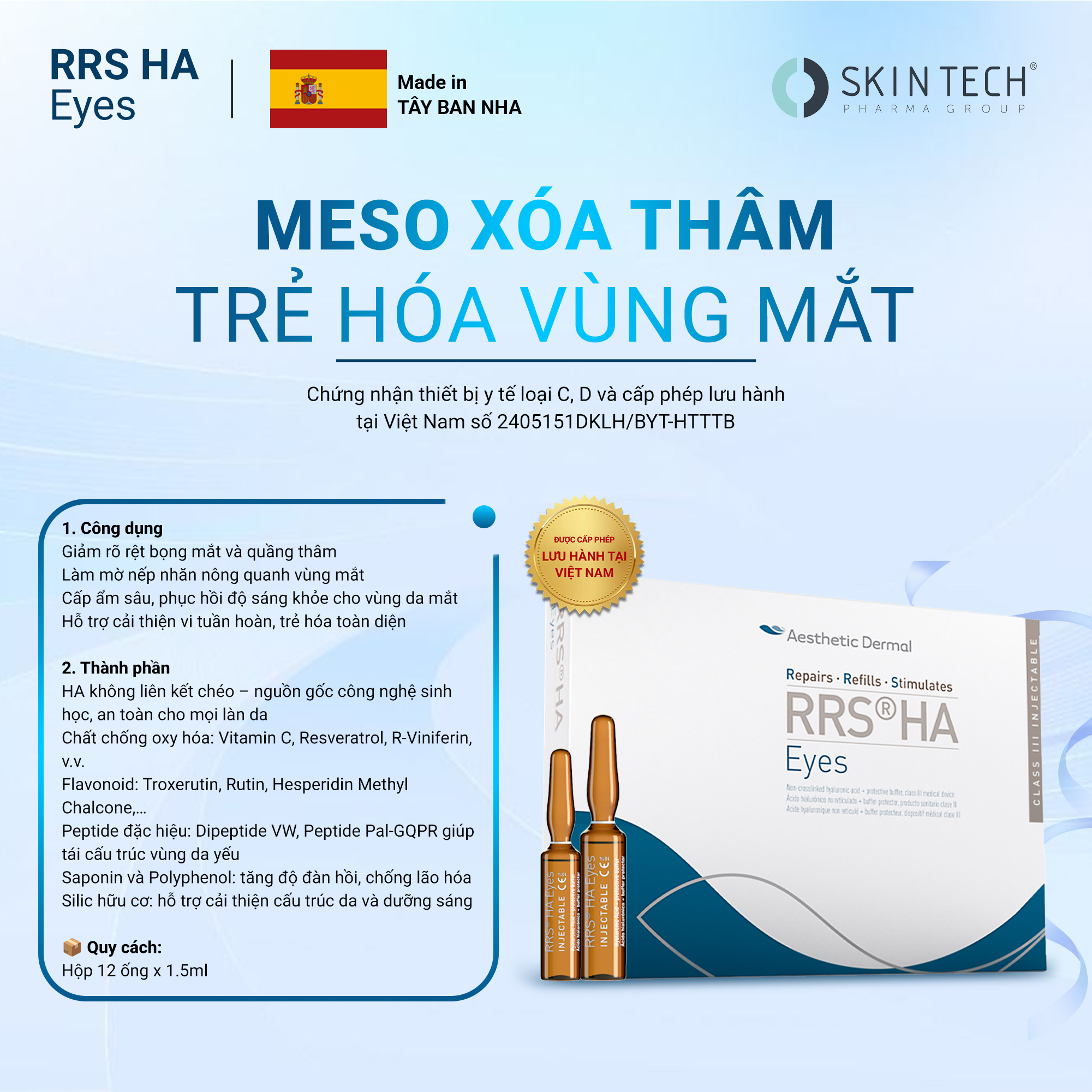 MESO XOÁ THÂM, TRẺ HOÁ VÙNG MẮT RRS® HA EYES 1.5ML SKIN TECH