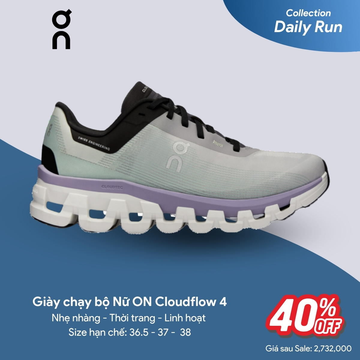 Giày Chạy Bộ Nữ On Running Cloudflow 4 - Fade/Wisteria