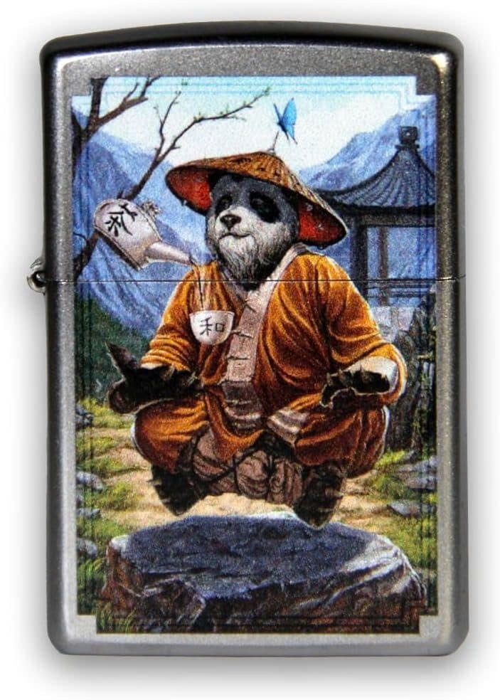 ZIPPO 205-109384 Meditating Panda Bear, Satin Chrome Lighter