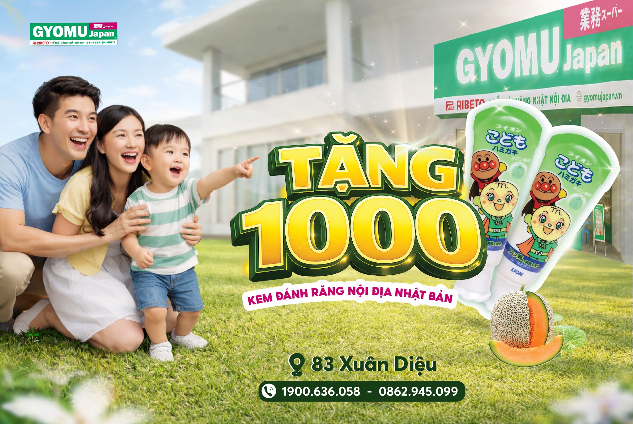 GYOMU JAPAN TẶNG MIỄN PHÍ KEM ĐÁNH RĂNG LION NỘI ĐỊA NHẬT BẢN
