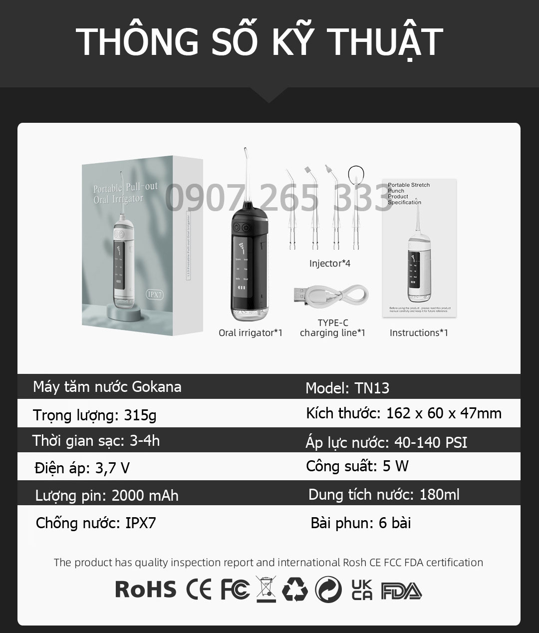 Máy tăm nước du lịch Gokana TN13