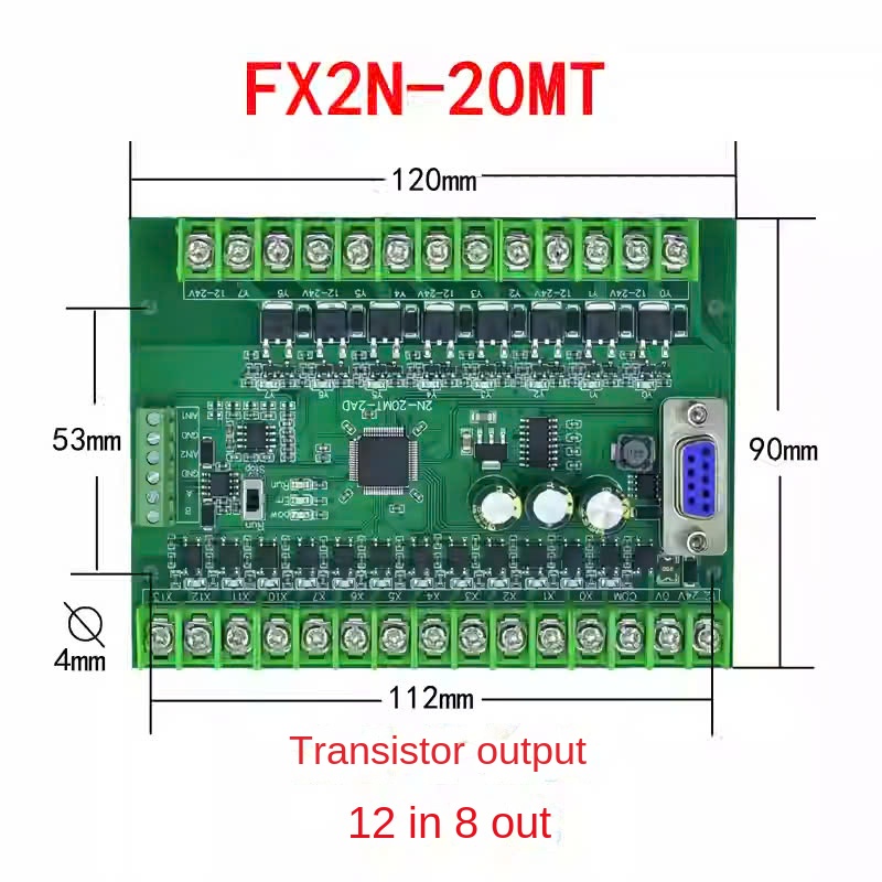 Board Mạch Lập Trình PLC JX FX2N-20MT: 12 Input 8 Output Transistor, RS485 2AD, RS232 DB9,GX ...