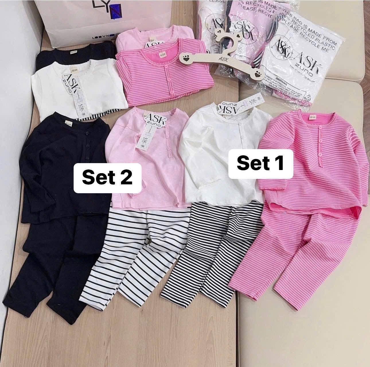G687 - SET 2 BỘ BÉ GÁI DÀI TAY TĂM CỔ CÚC XƯỢC