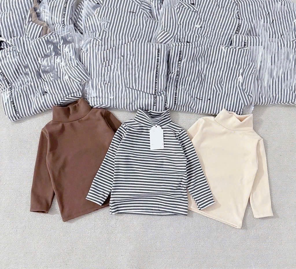 AB788 - SET 3 ÁO BÉ TRAI ZIP LÔNG nâu be kẻ
