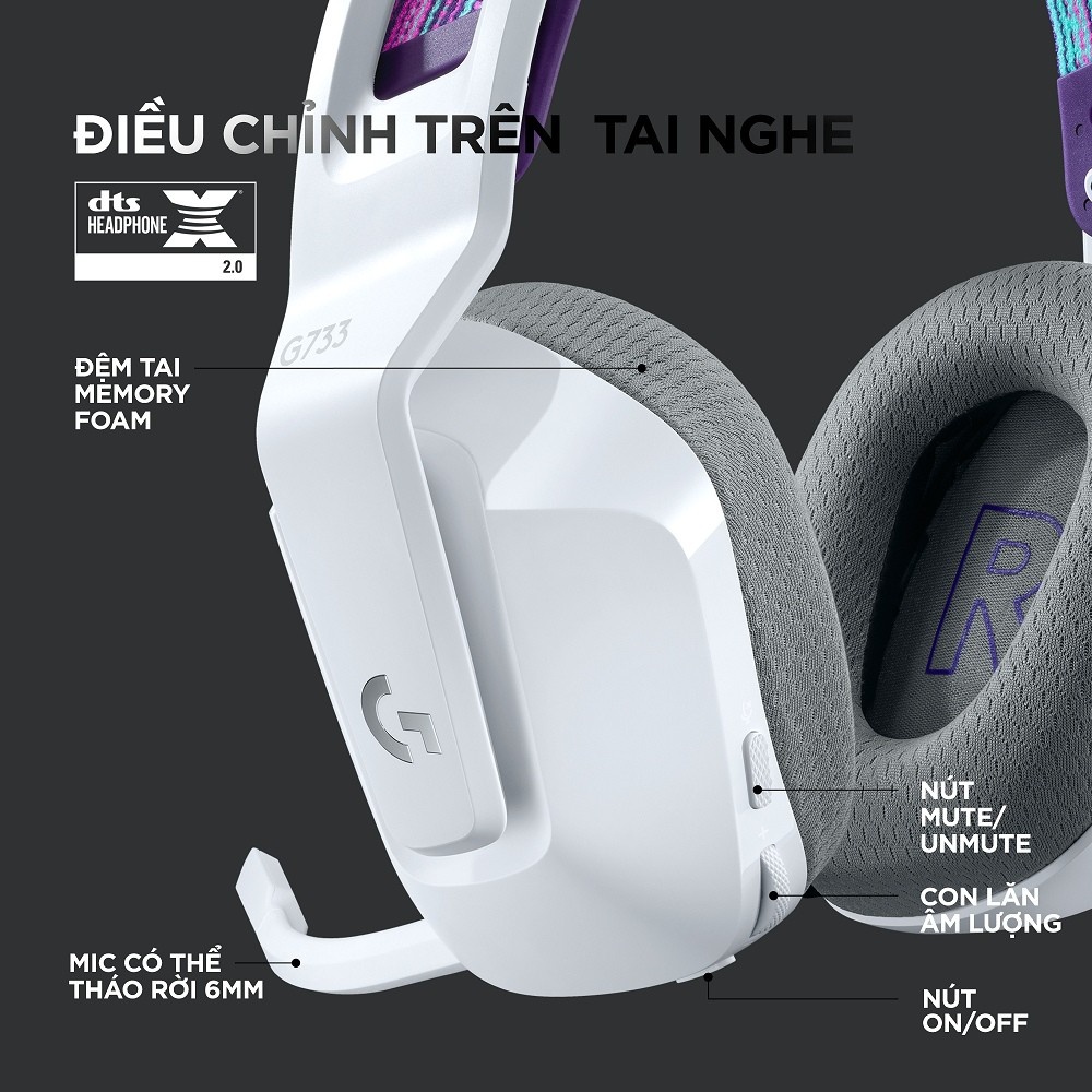 Tai nghe gaming không dây Logitech G733 - RGB, màn loa Pro-G, Mic Blue ...