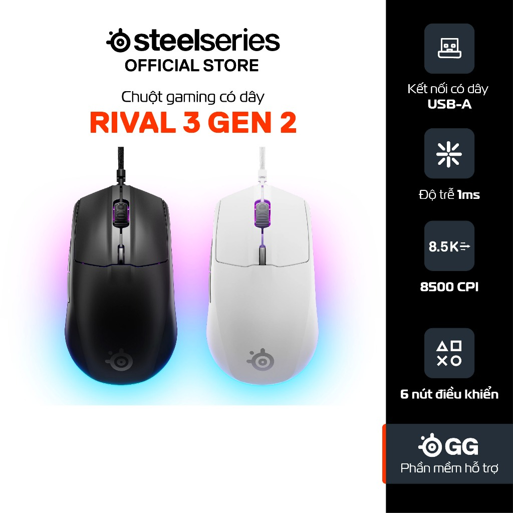Chuột Có Dây Gaming SteelSeries Rival 3 Gen 2 Cảm Biến 300IPS Đèn Led RBG