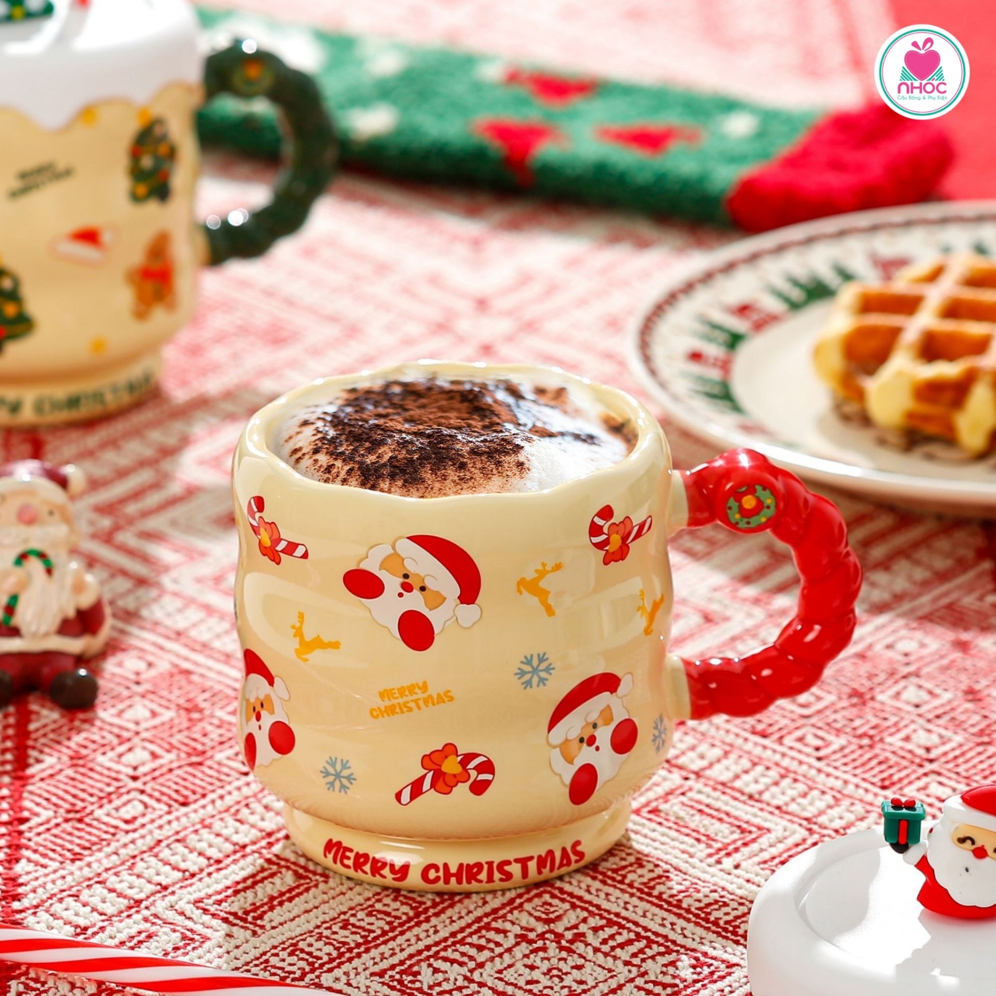 Ly sứ Noel nắp nhựa đính