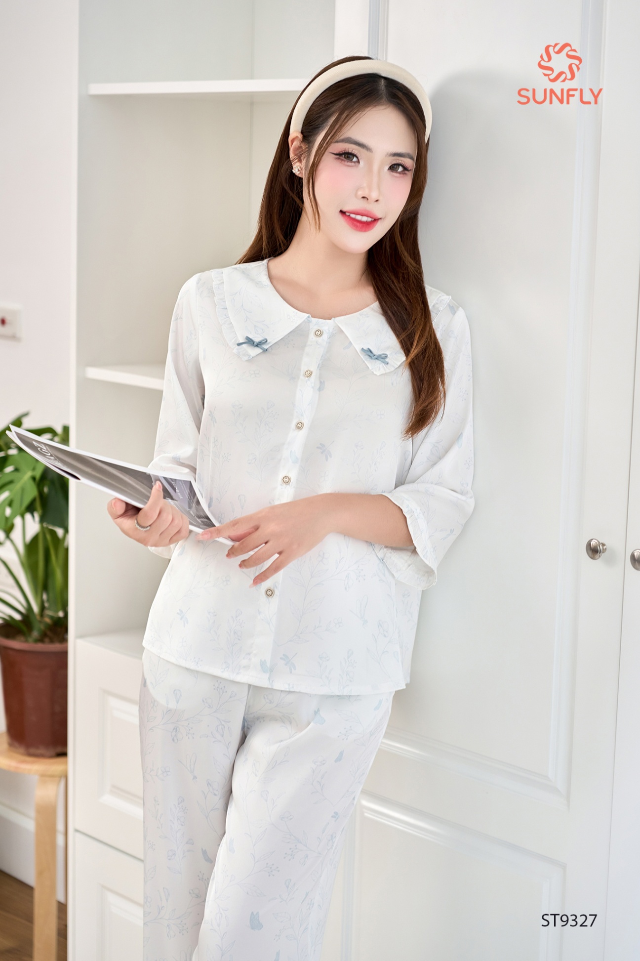 Bộ pijama nữ lụa satin áo tay lỡ quần dài ST9327