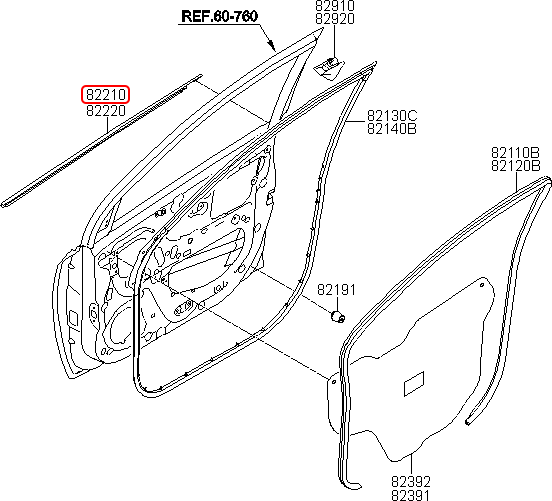 Nẹp chân kính ngoài hiệu HYUNDAI trước LH | 82210B4000