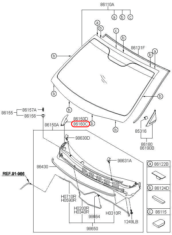 Ốp chân kính chắn gió trước hiệu HYUNDAI RH | 86160B40104X