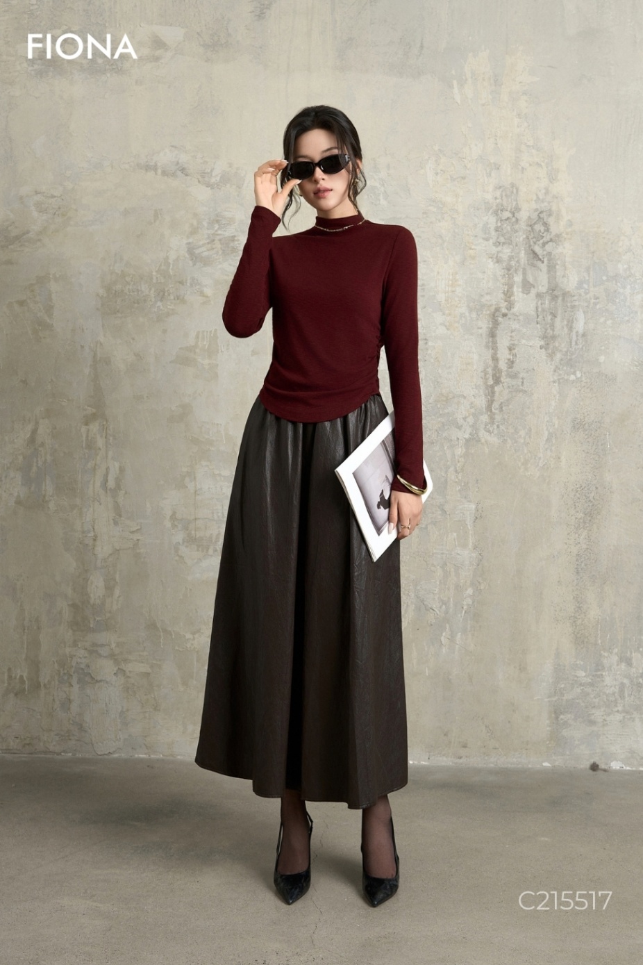 Chân váy da dáng xòe, cạp chun, tùng váy may can, Freesize
