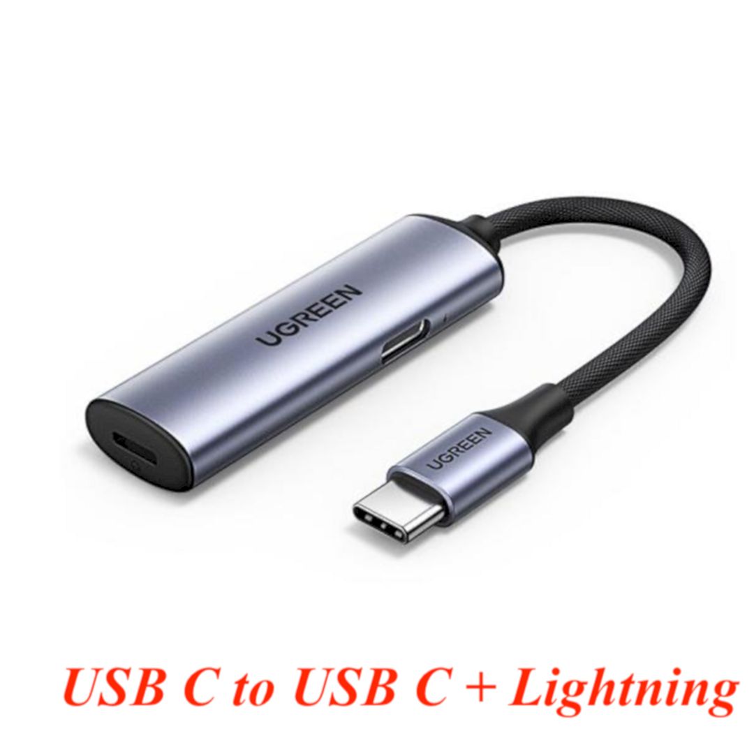 Ugreen 80584 USB C Male to type C Female + Lightning Female grey PD 60w ...