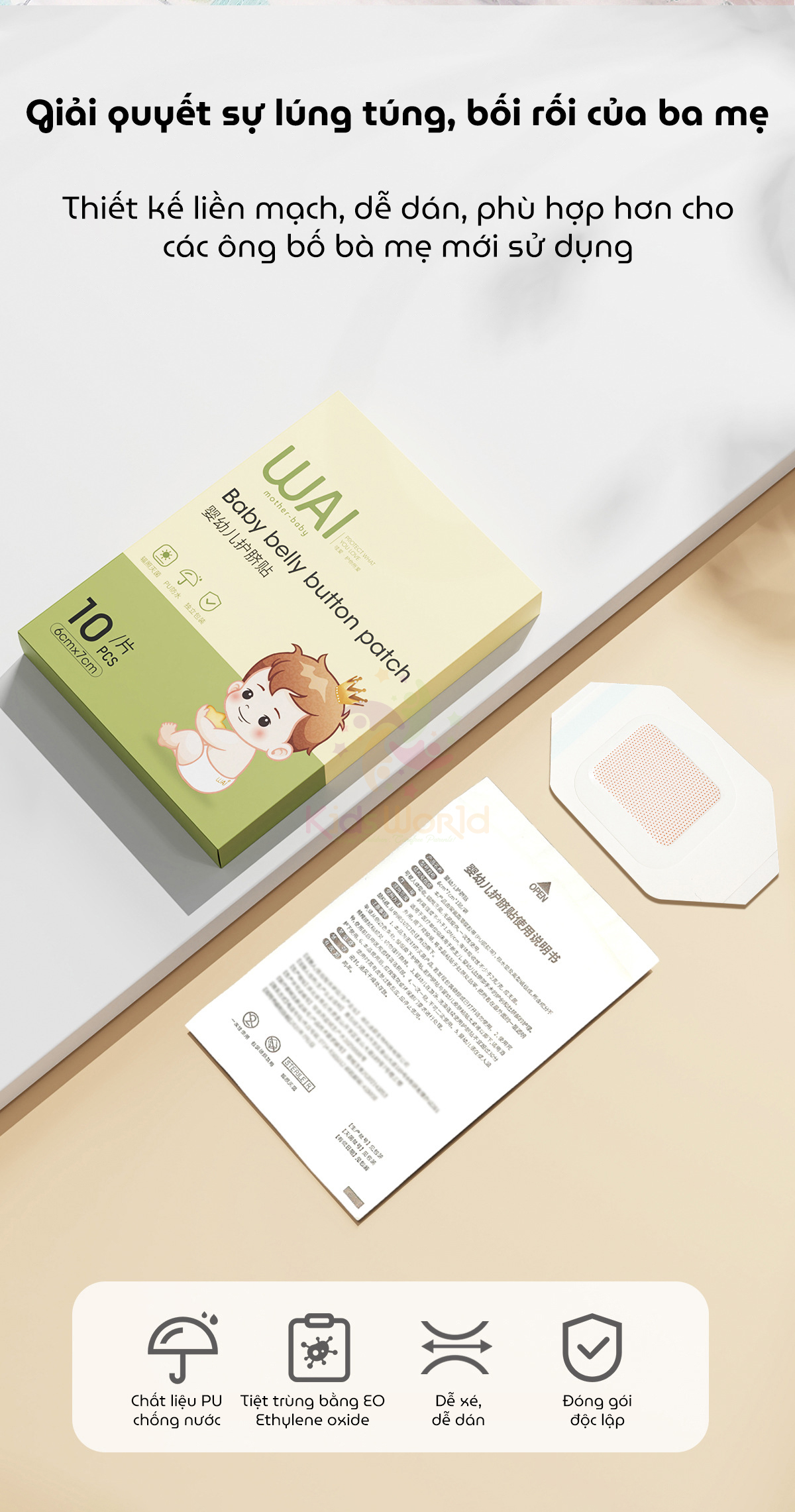 Hộp 30 miếng dán rốn cho trẻ sơ sinh WAI Baby belly button patch chống ...