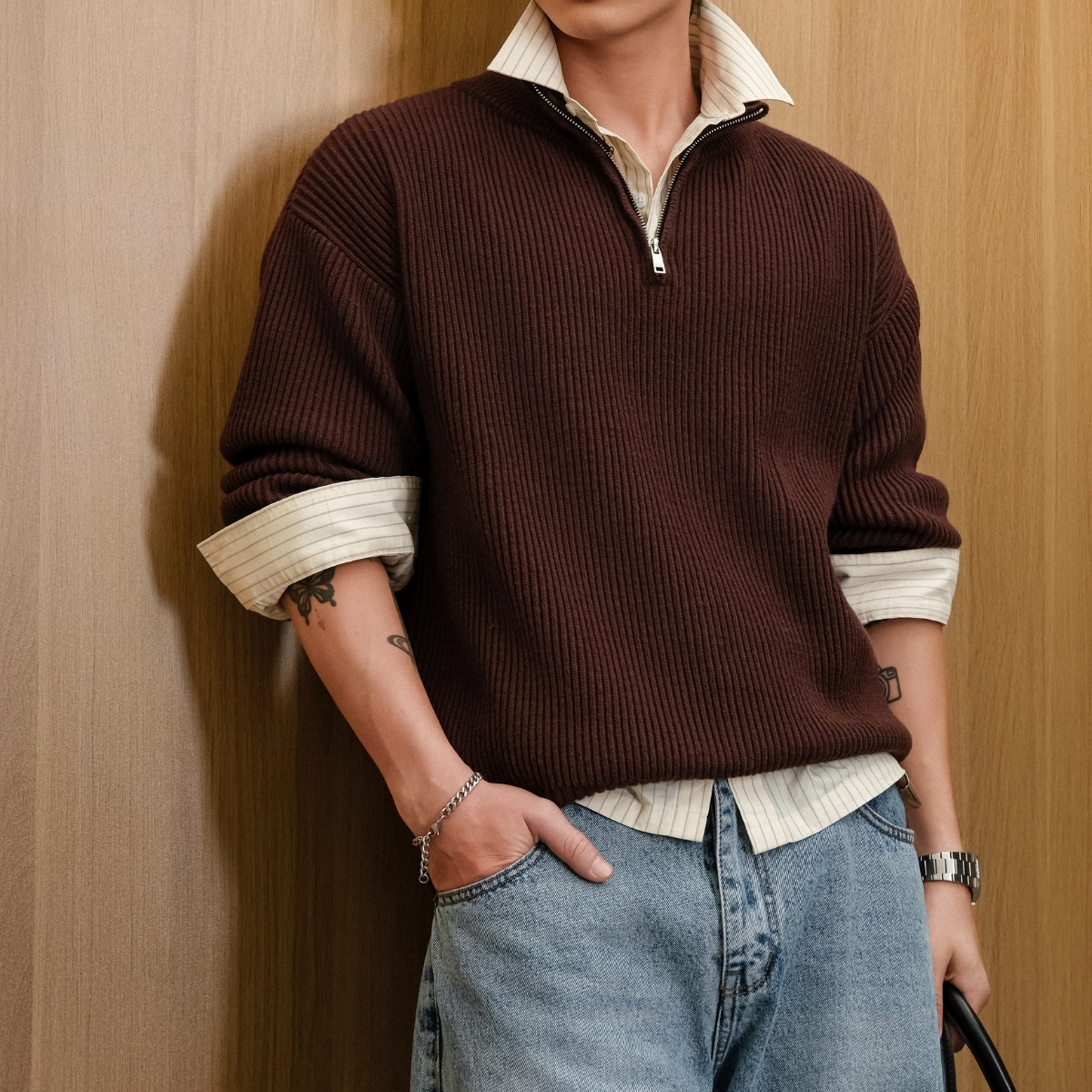 Áo Len Lông Thỏ Merino Cổ Zip Form Crop | B Brown Studio