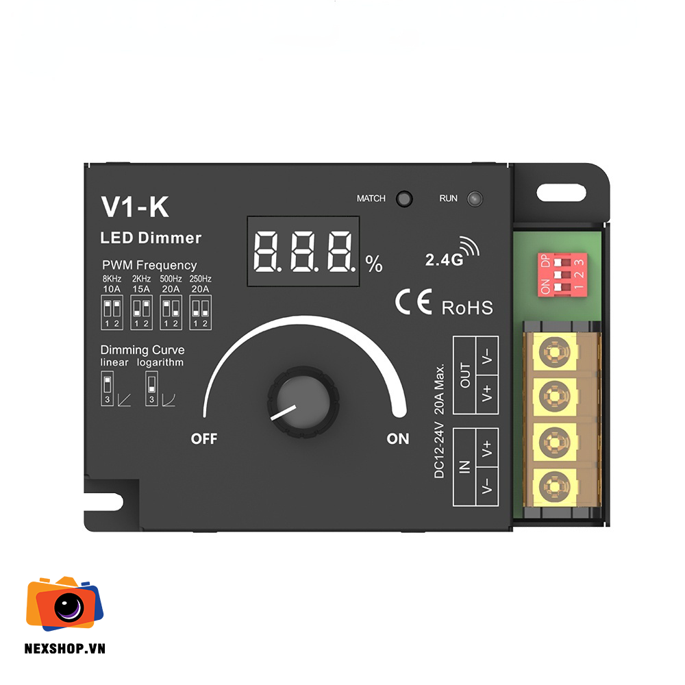 Công tắc điều khiển DC12-24V 1 Kênh 20A Dimmer V1-K và RT1 2.4G Cho Đèn ...