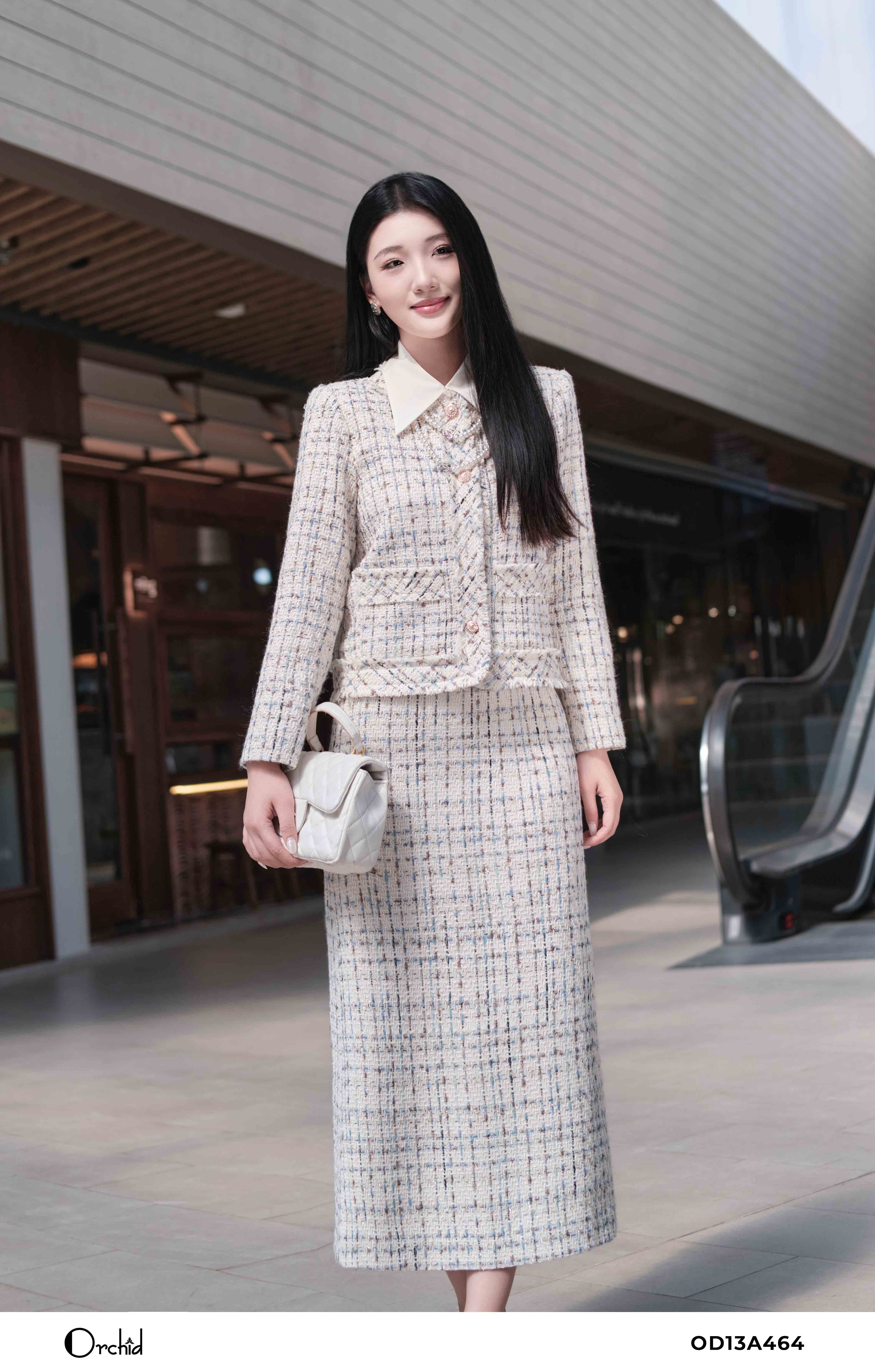 OD13A464 - Bộ dạ tweed kẻ kim tuyến