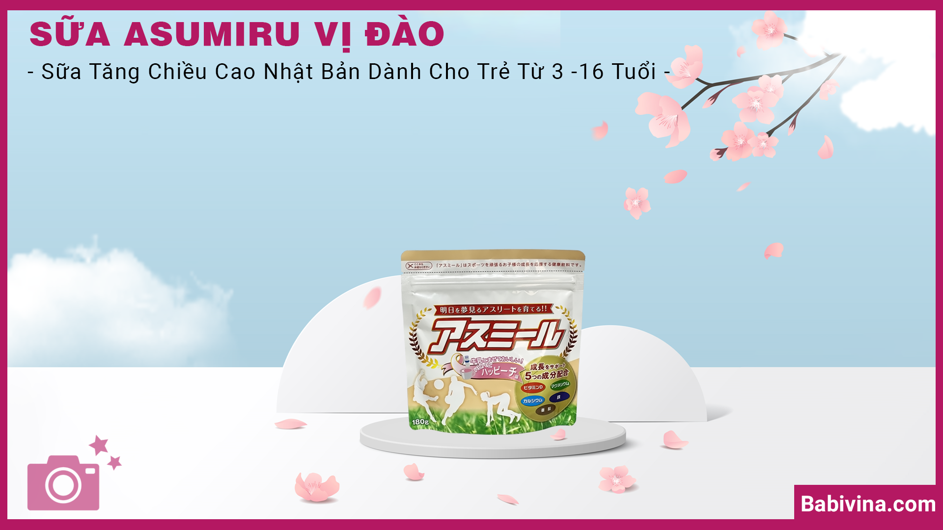 Sữa Tăng Chiều Cao Asumiru Nhật Bản Gói 180g ( Vị Đào )