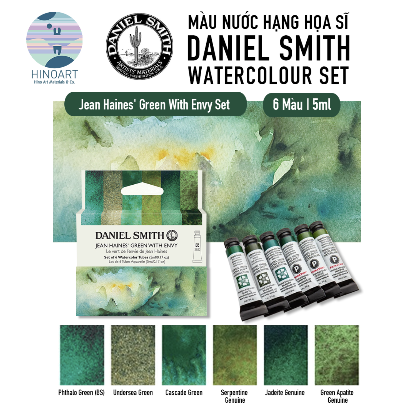 DANIEL SMITH EXTRA FINE WATERCOLOR SET 5ml Tubes - Jean Haines' Green ...