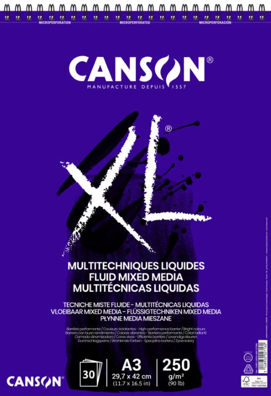Sổ lò xo CANSON XL 30 tờ - FLUID Mixed media 250gsm