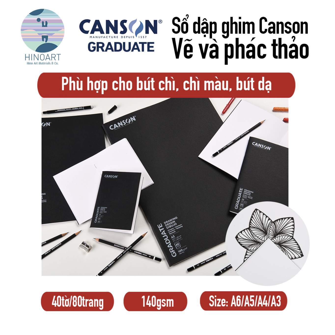 Sổ dập ghim CANSON Graduate SKETCH & DRAWING - 140gsm