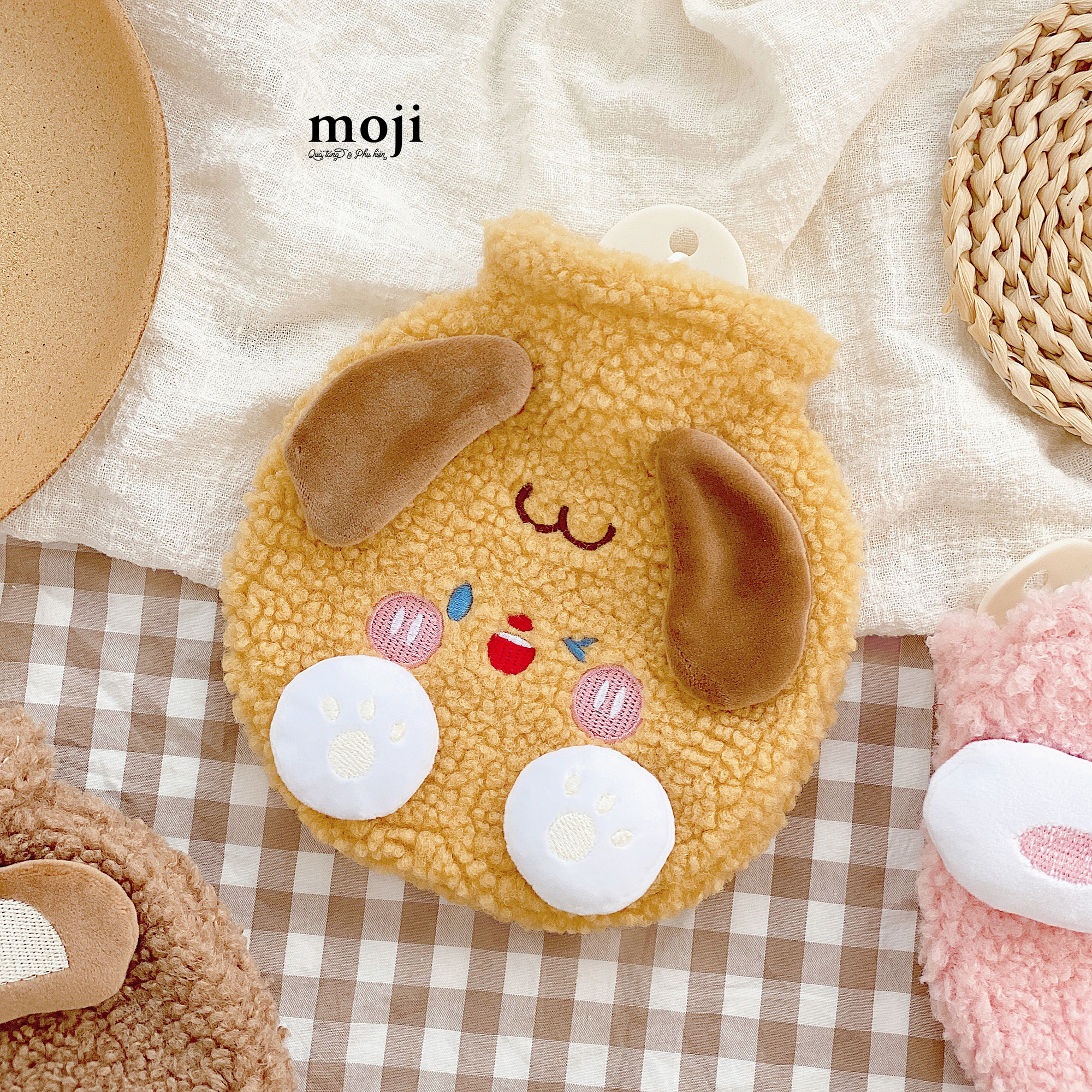 Túi chườm giữ nhiệt bọc vải Cute animal face lông xoắn tai nổi chân nổi ...