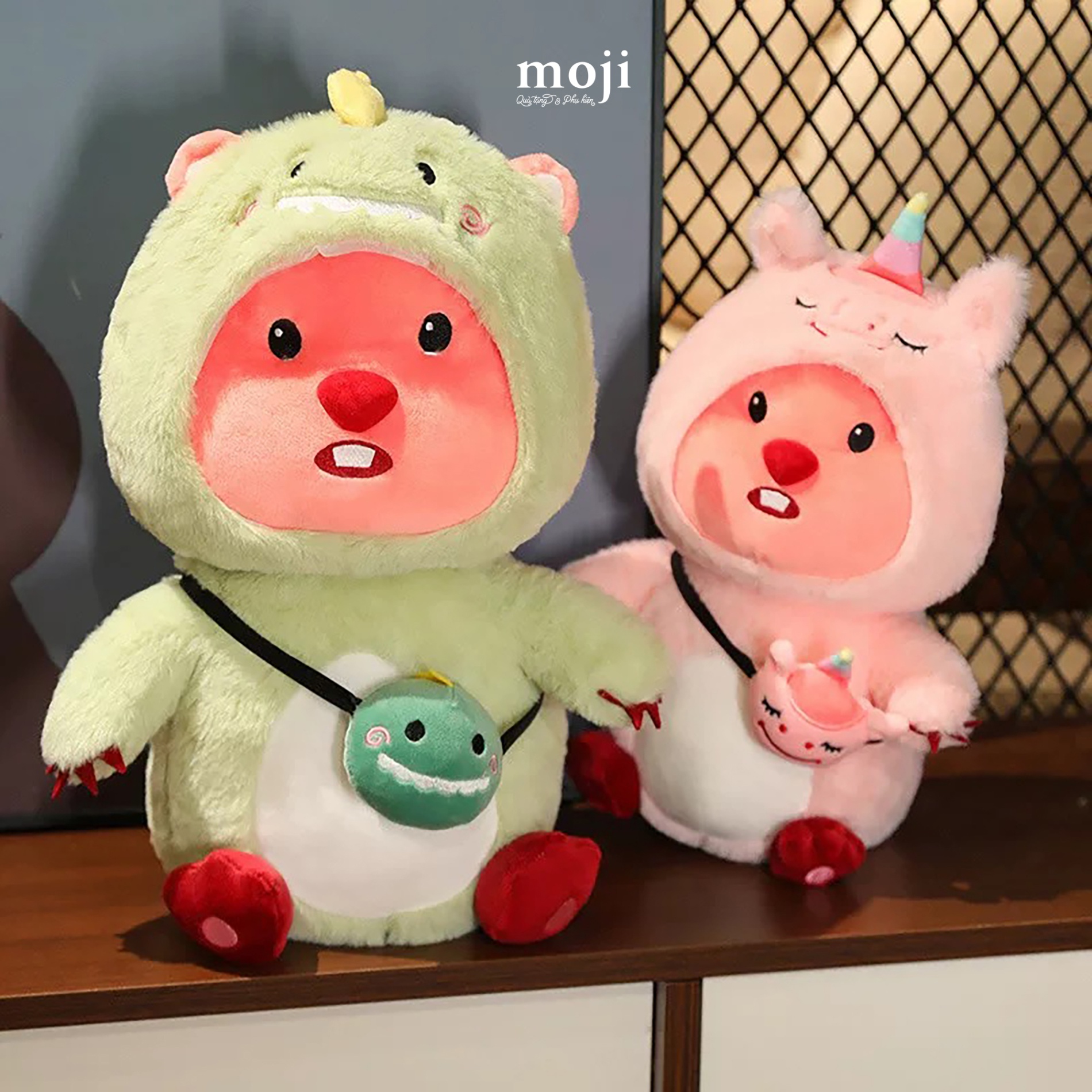 Gấu bông MS Hải ly Loopy cosplay Unicorn dinosaur khủng long đeo túi 30cm