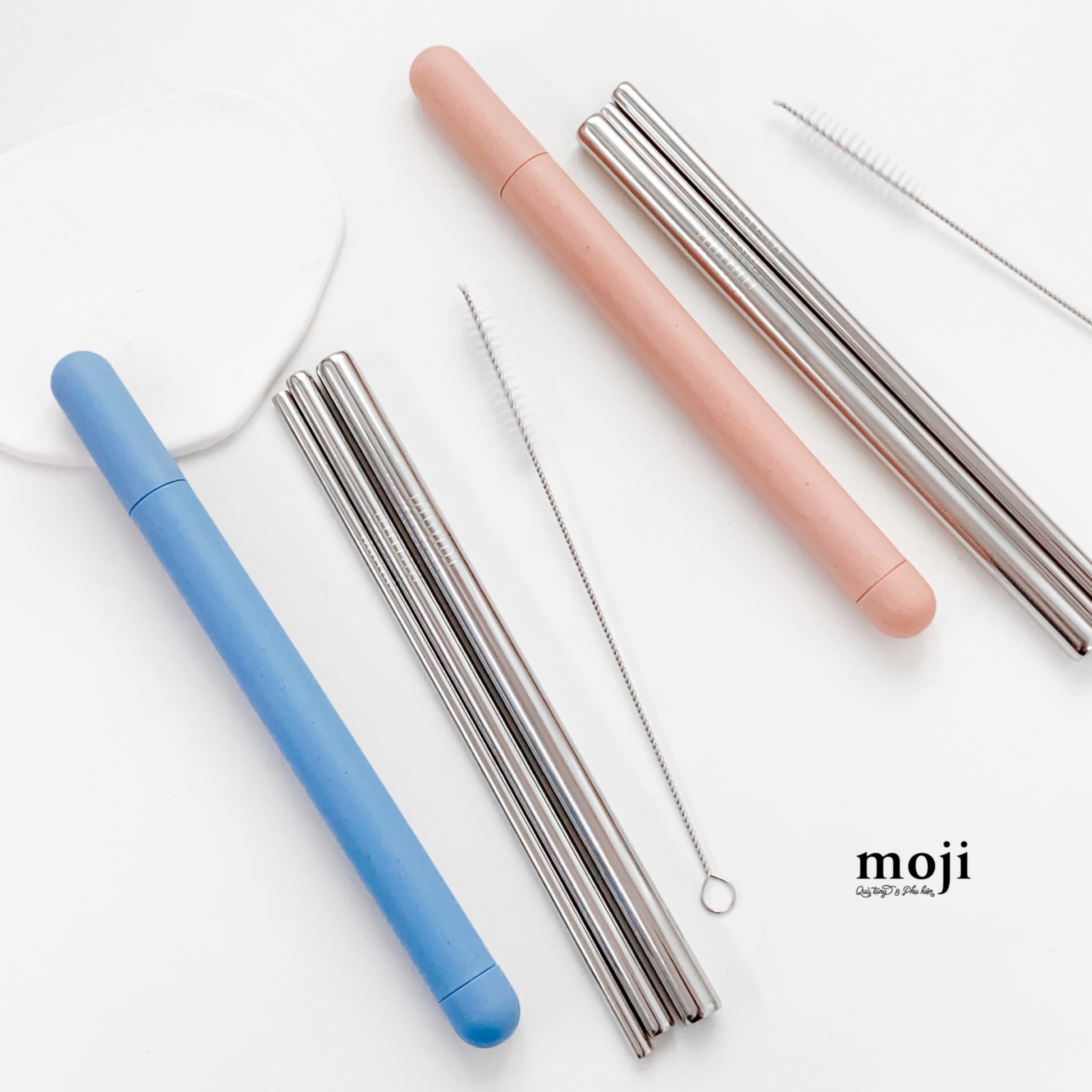 Ống hút inox One color silver kèm cọ hộp nhỏ set3