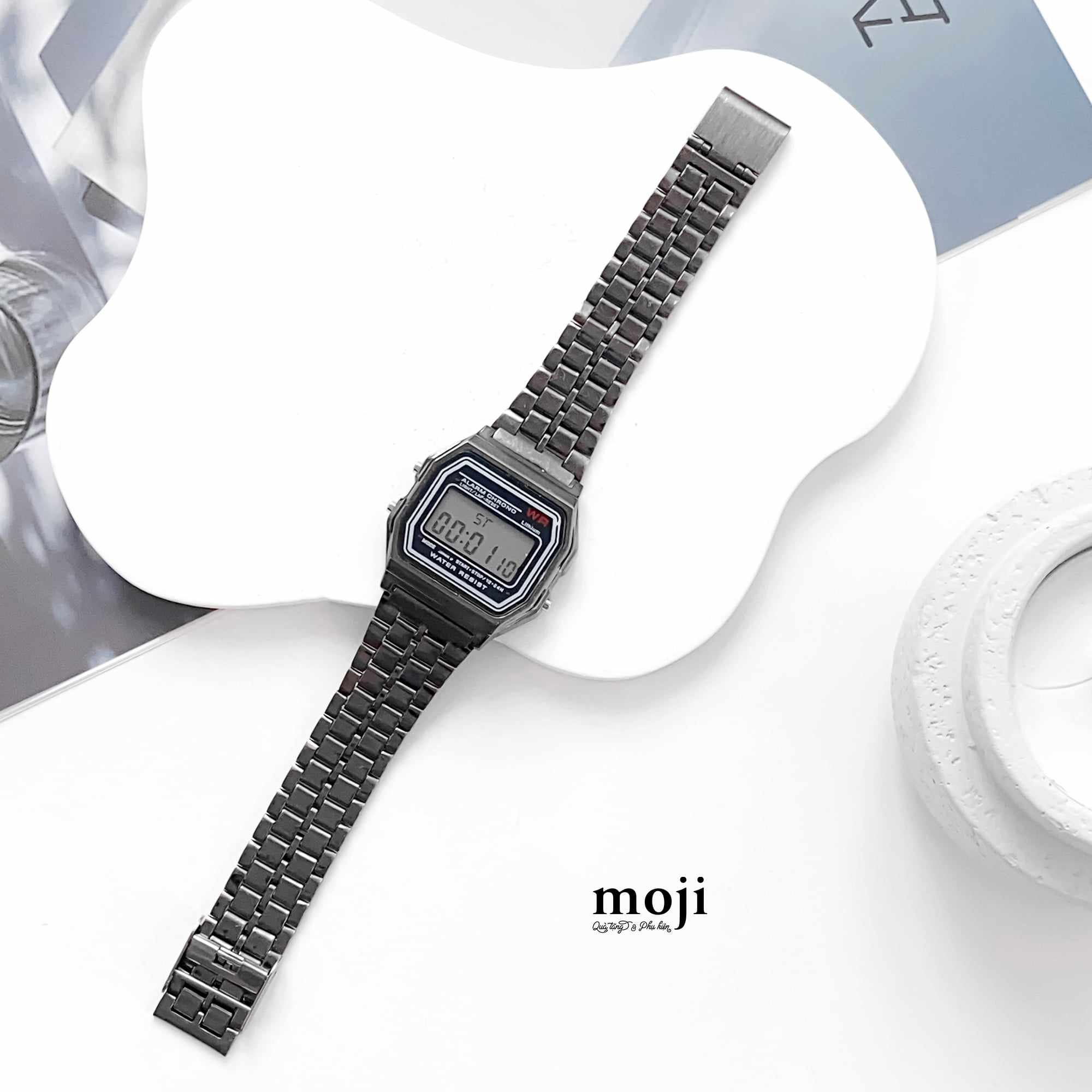 Đồng hồ MJ dây kim loại Sport WR water resist mặt đa giác 37mm