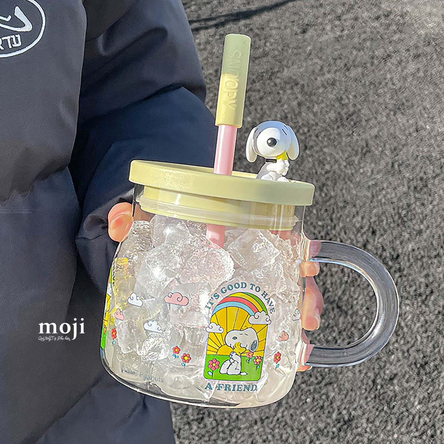 A.131 Ly cốc thủy tinh Snoopy flower it's good have a friend 850ml