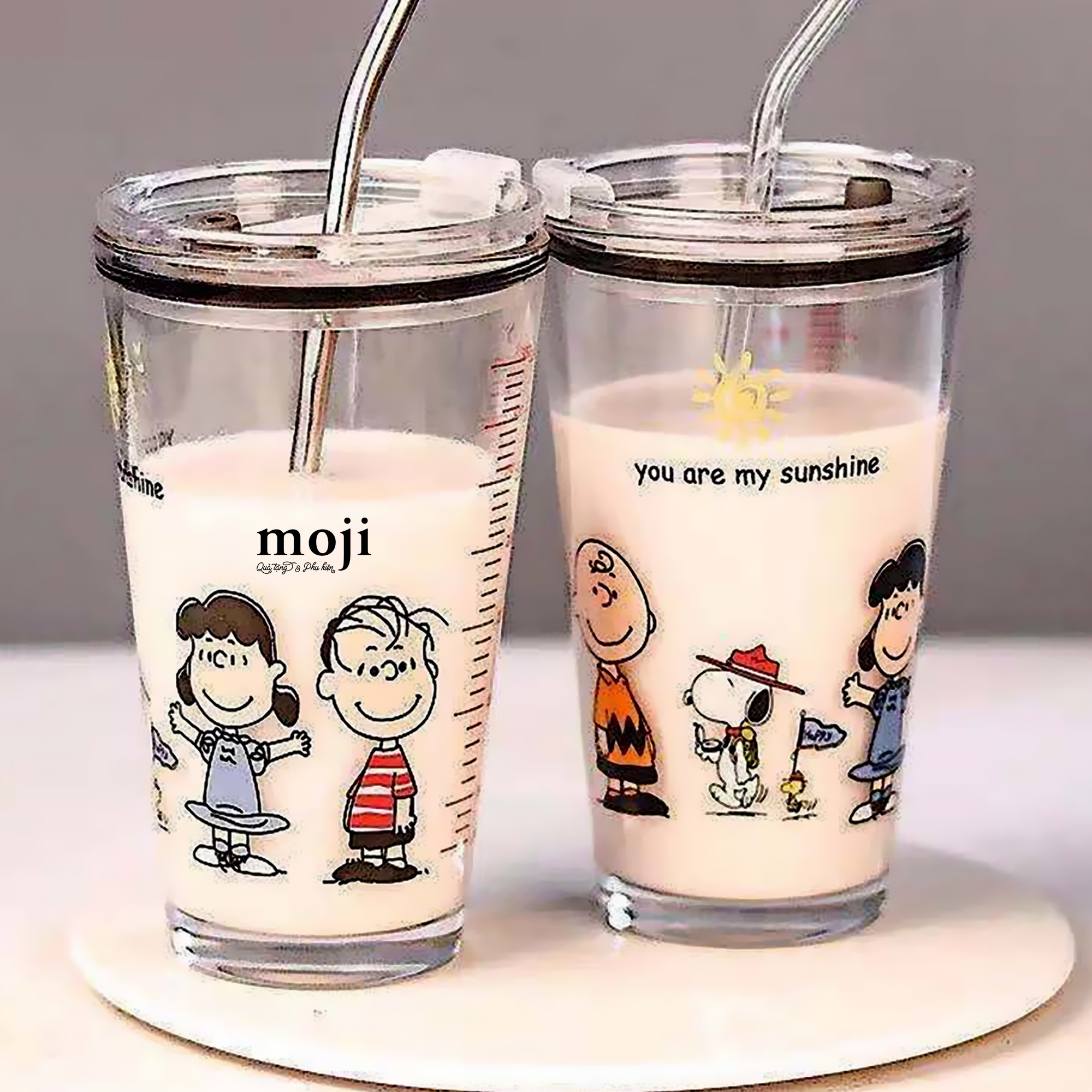 Ly cốc thủy tinh Peanuts Snoopy and his friends you are my sunshine 400ml