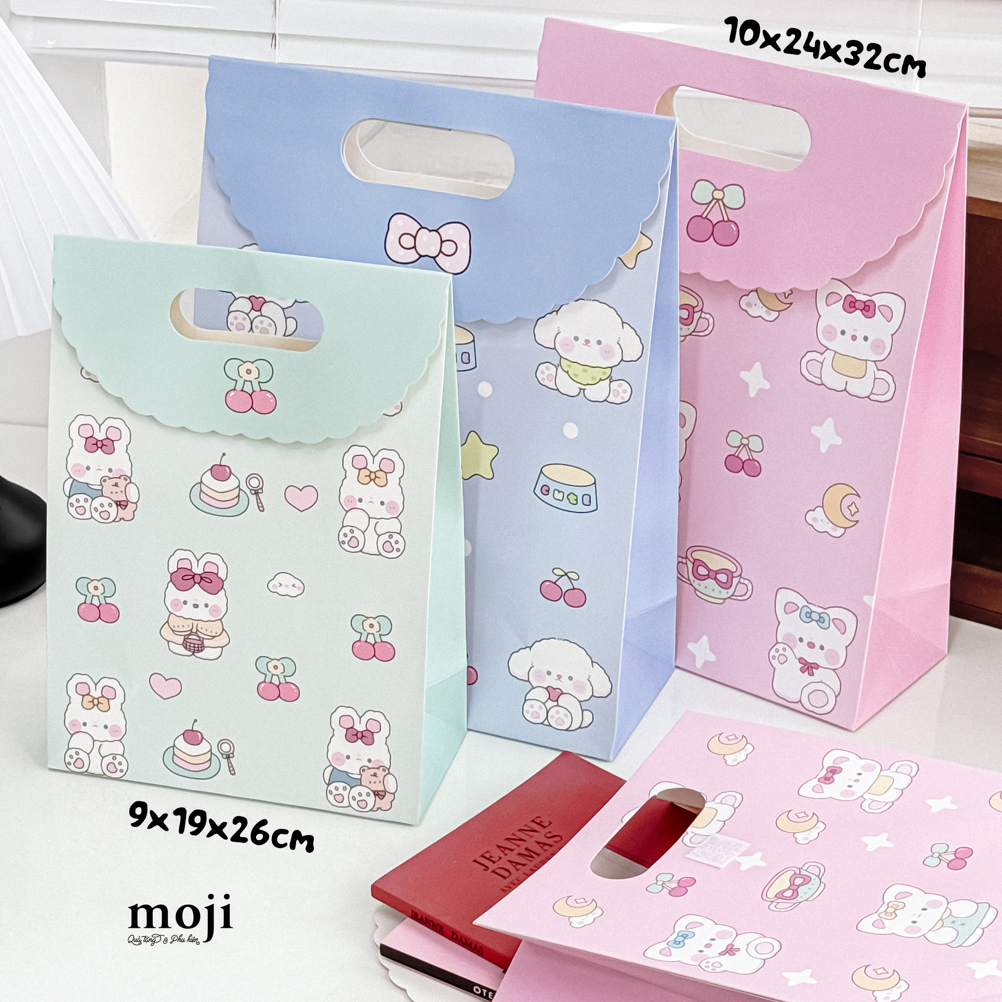 Bao túi quà nắp gập Cute animal bow nơ drinks fruit 9x19x26